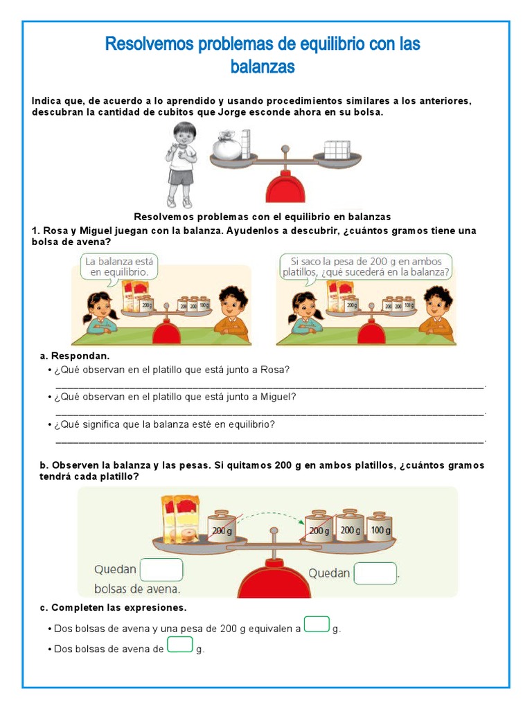 3° FICHA MAT Resolvemos Problemas de Equilibrio Con Las Balanzas | PDF