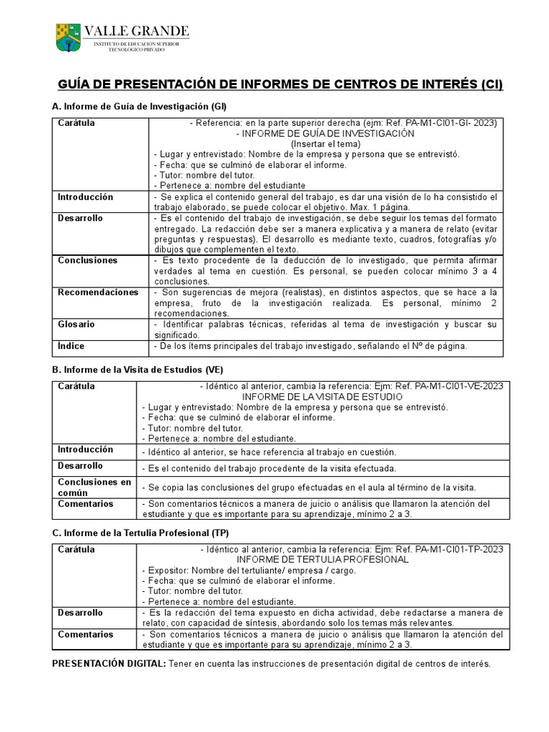 Guía de Presentación de Informes Ci-2023 | PDF