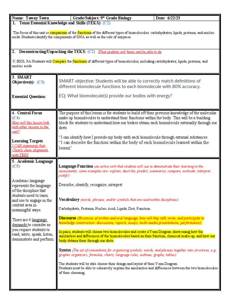 Edtpa Lesson Plan Guide LPG | PDF | Learning | Vocabulary