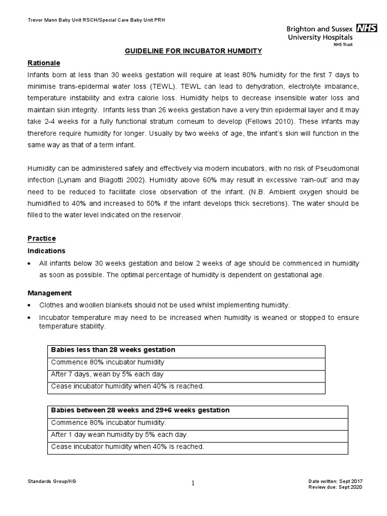 Humidity Guideline | PDF | Neonatal Intensive Care Unit | Preterm Birth