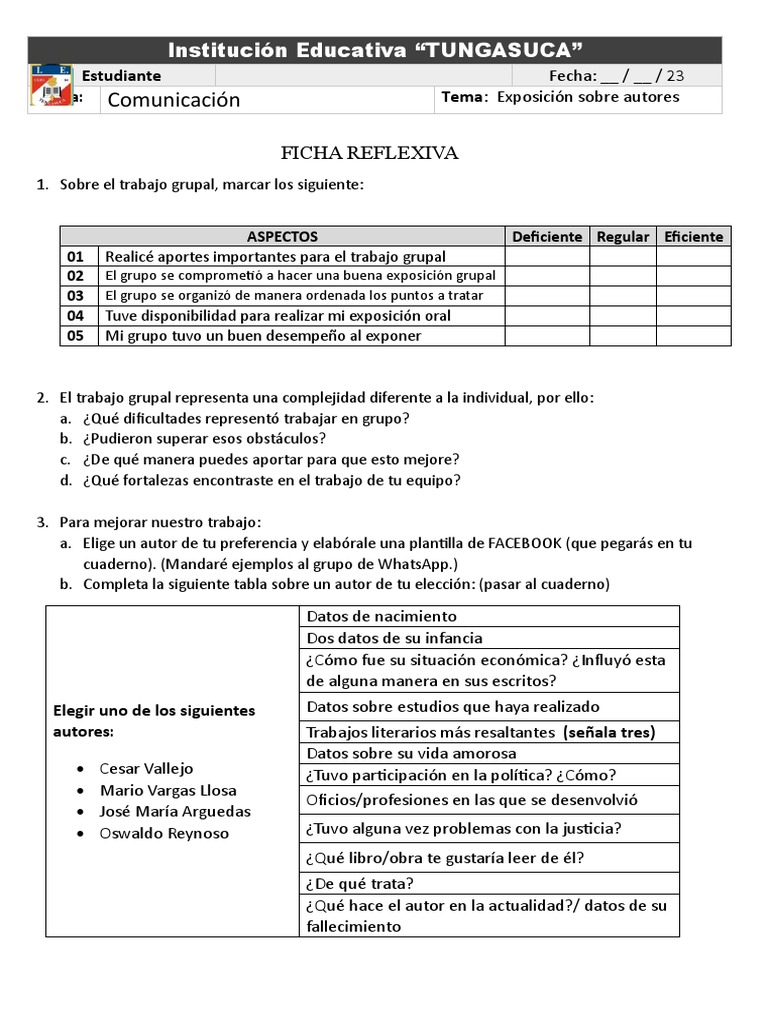 Ficha Reflexiva | PDF