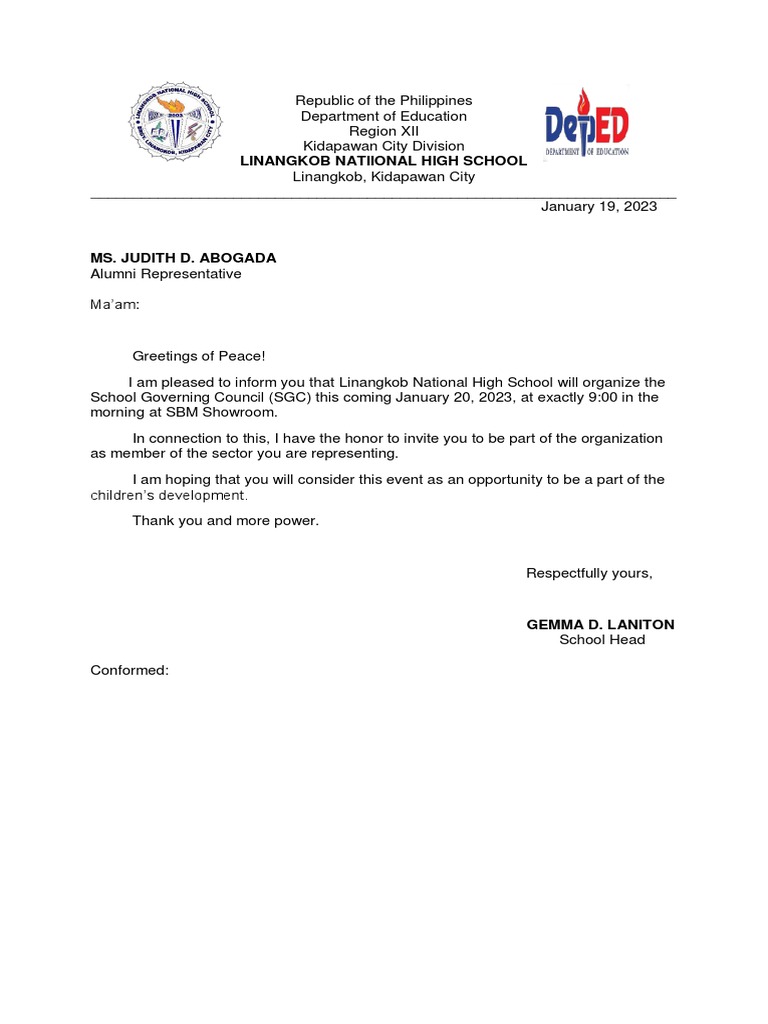 Letter SGC Organization | PDF