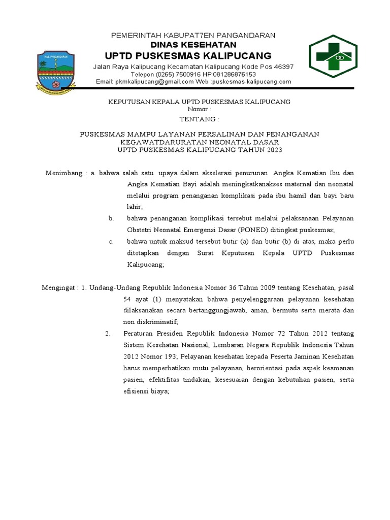 SK MAMPU PERSALINAN PKM KLP | PDF