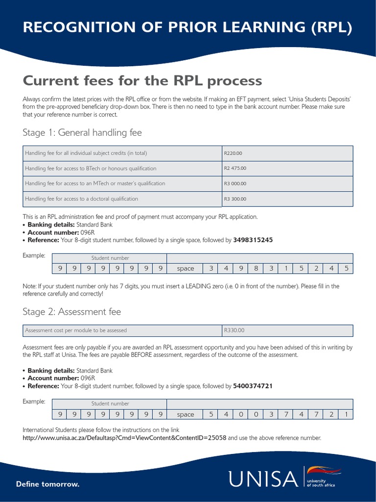 3598 Unisa RPL Fees Form - M2 | PDF