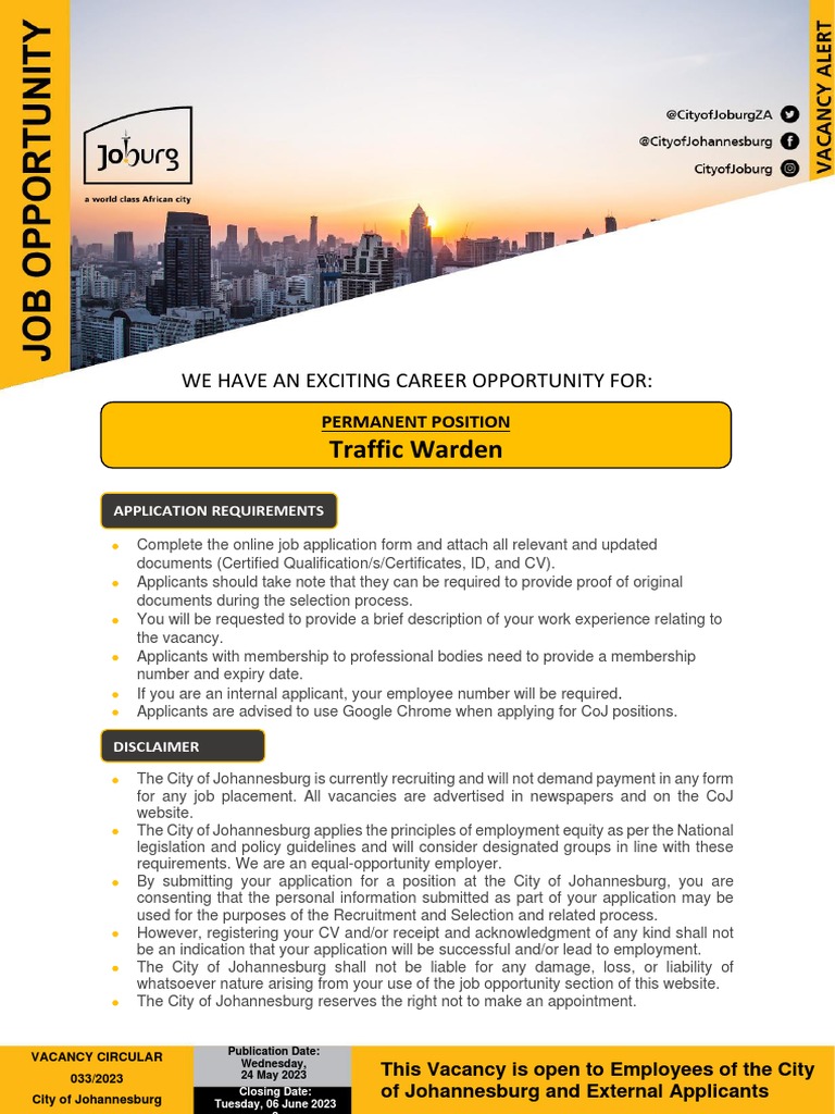 033_2023_Traffic Warden_JMPD_External | PDF | Employment | Recruitment