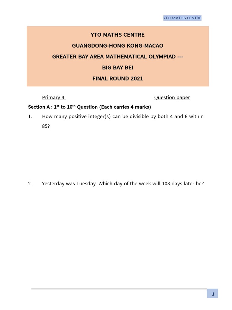 Big Bay Bei Final Round 2021 (P4) | PDF | Numbers | Multiplication