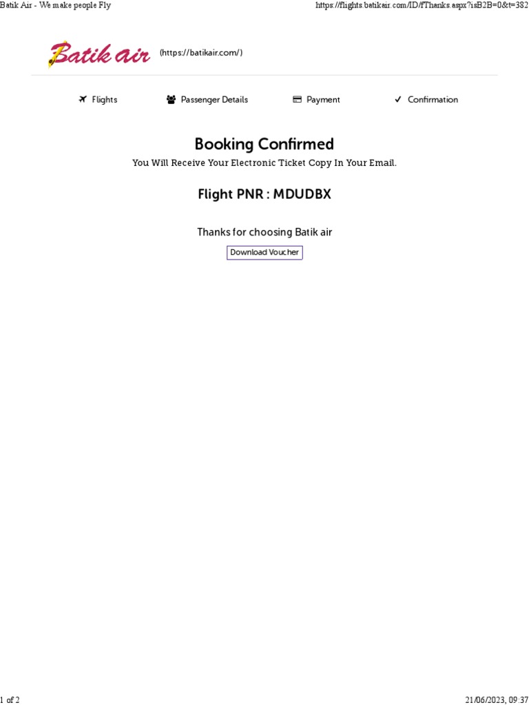 Batik Air Flight Booking Confirmation | PDF | Aviation | Transport ...
