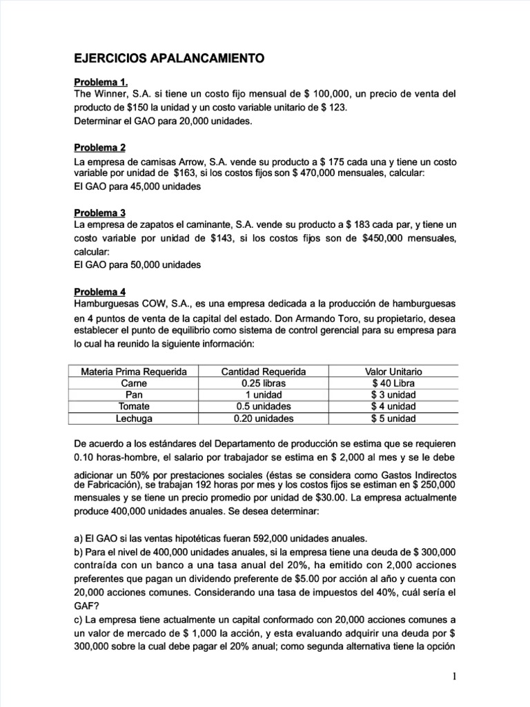 Pdf-Ejercicios-Gao-Y-Gaf - Compress 2 | PDF | Compartir (Finanzas) | Apalancamiento (Finanzas)