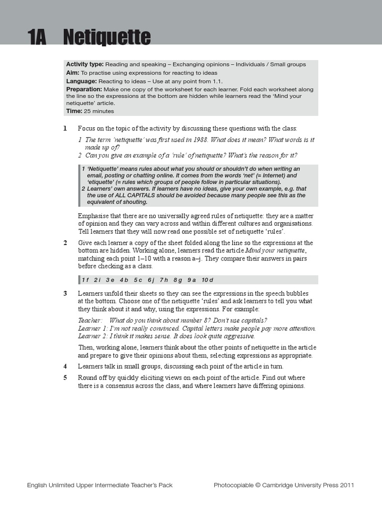 English Unlimited B2 Worksheet - 01A | PDF | Communication | Human Communication