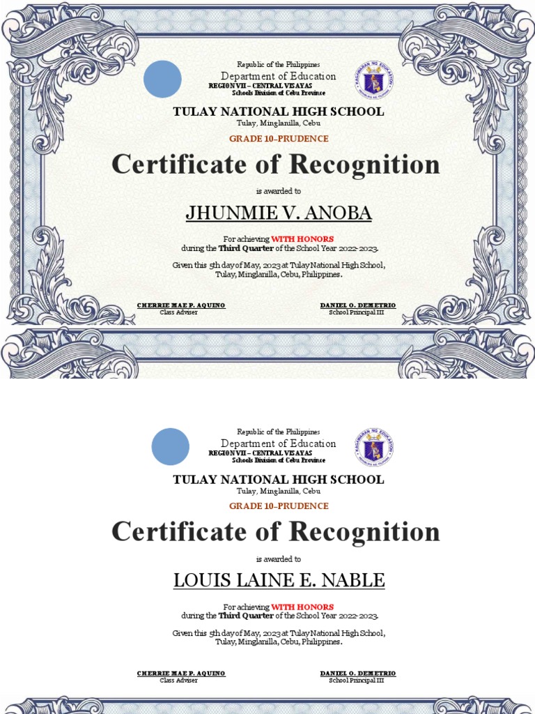 Tulay National High School Honors 2023 | PDF | Government | Government ...