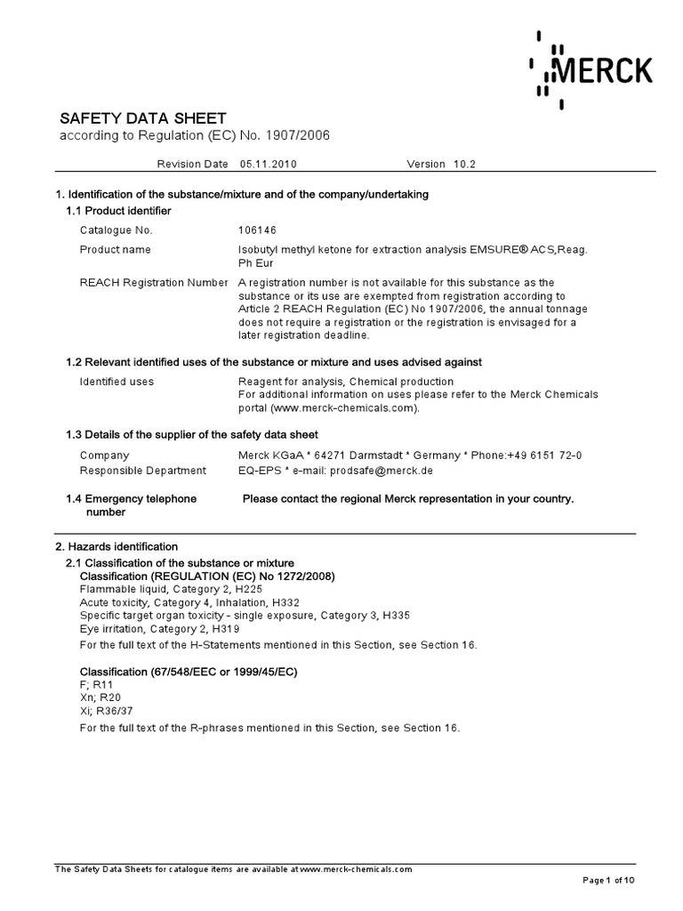 Safety Data Sheet: According To Regulation (EC) No. 1907/2006 | PDF ...