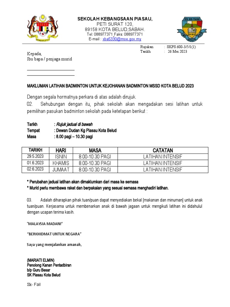 Surat Makluman Latihan | PDF