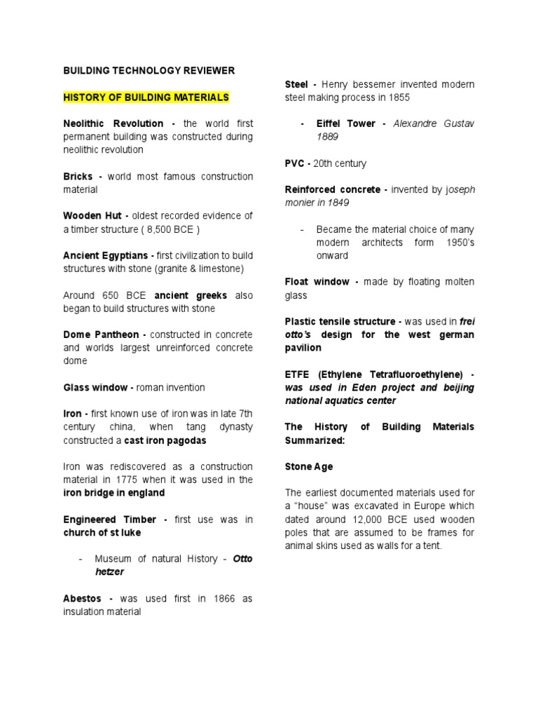 Building Technology Reviewer | PDF | Cement | Concrete