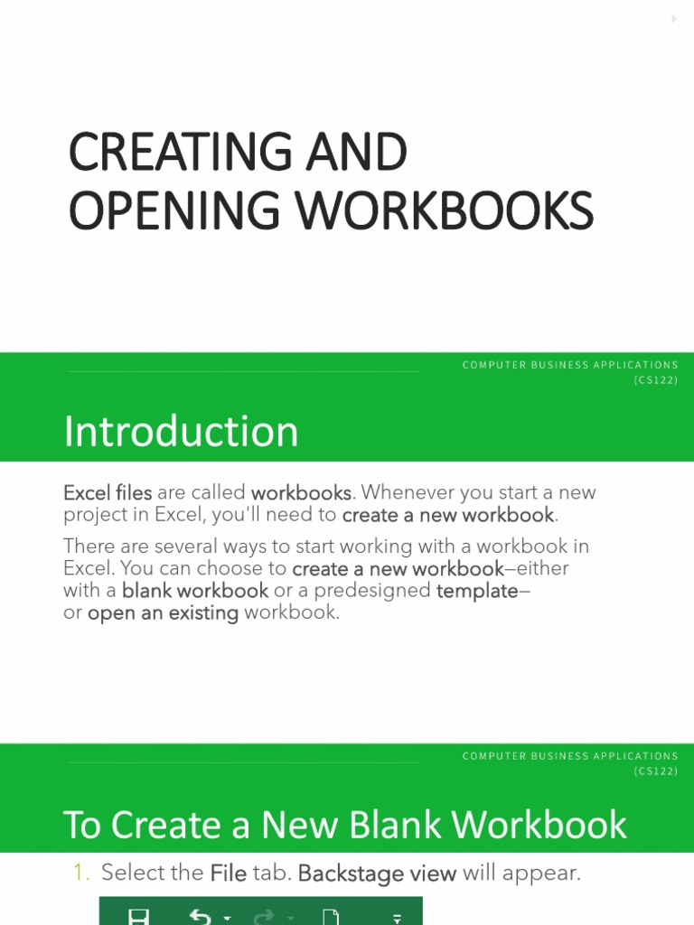 Creating and Opening Workbooks | PDF | Microsoft Excel | Operating ...