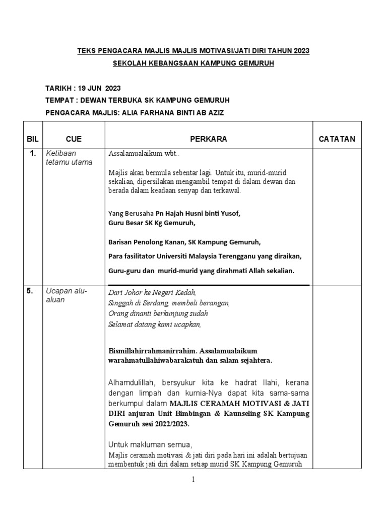 Teks MC Ceramah Motivasi | PDF