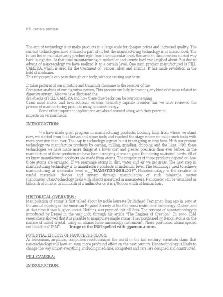 Pill Camera Seminar | PDF | Computing | Physical Sciences
