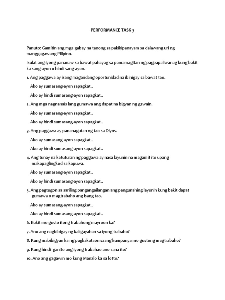 PERFORMANCE TASK 3 Gabay Na Tanong | PDF