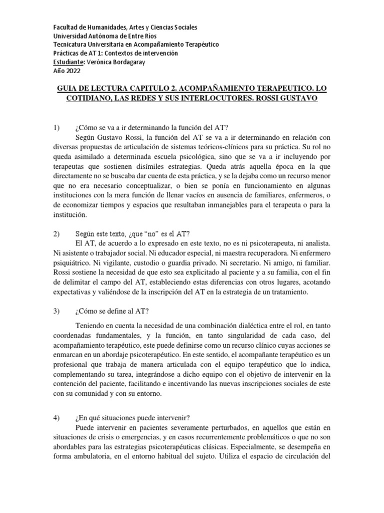 Guia de Lectura Capitulo 2 Rossi | PDF | Trabajo Social | Psicoterapia