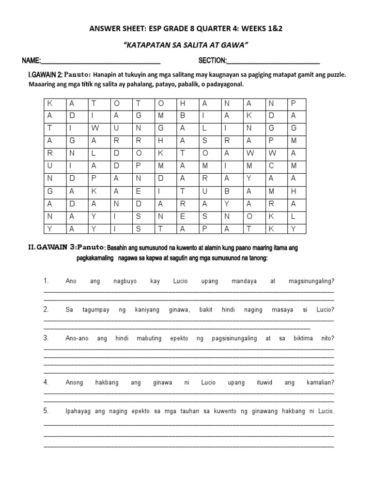 Answer Sheet | PDF