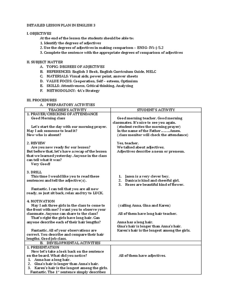 Lesson Plan in English 2 Copies Each | PDF | Linguistic Morphology | Cognitive Science