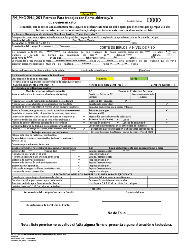 FM - MG-2M4 - 201 Permiso para Trabajos Con Flama Abierta Y-O Que ...