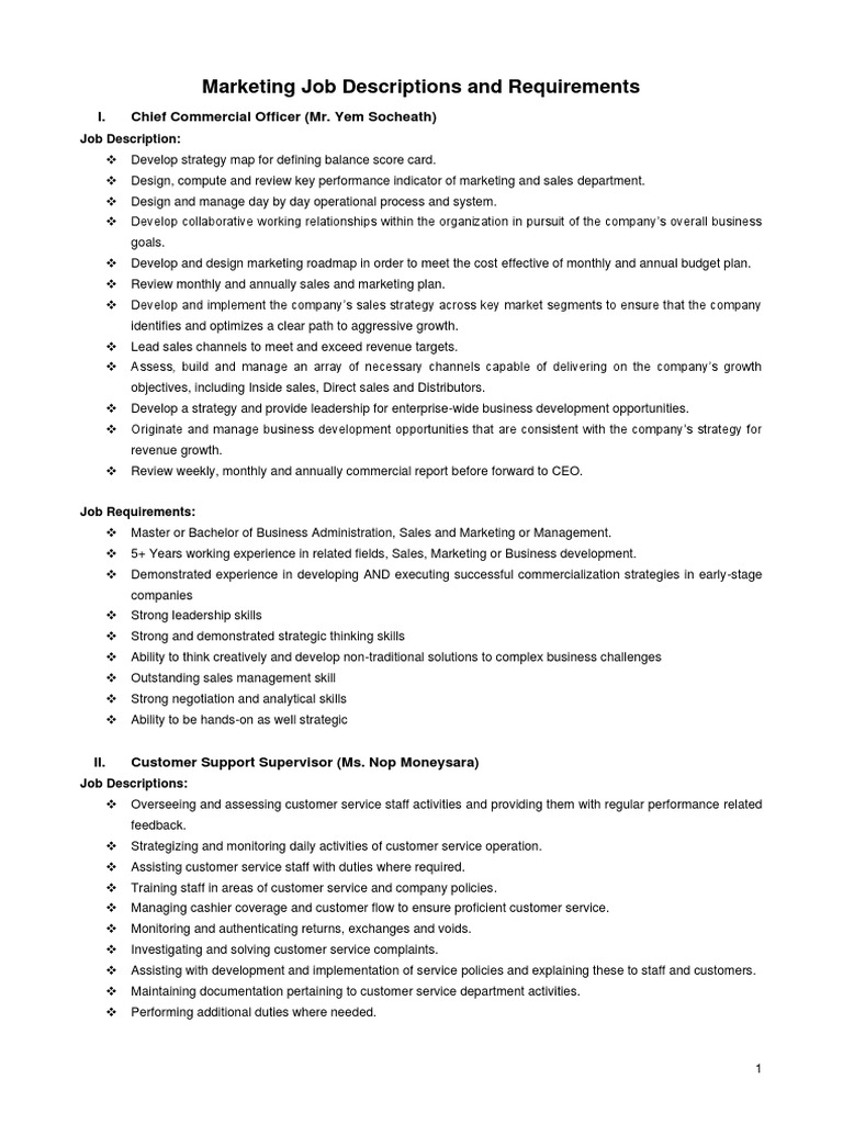 Marketing Job Descriptions and Requirements | PDF | Marketing | Social ...