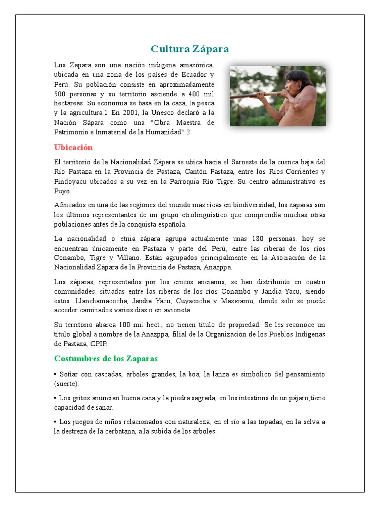 Cultura Zápara | PDF | Ciencias sociales | Hogar, jardinería y bricolaje