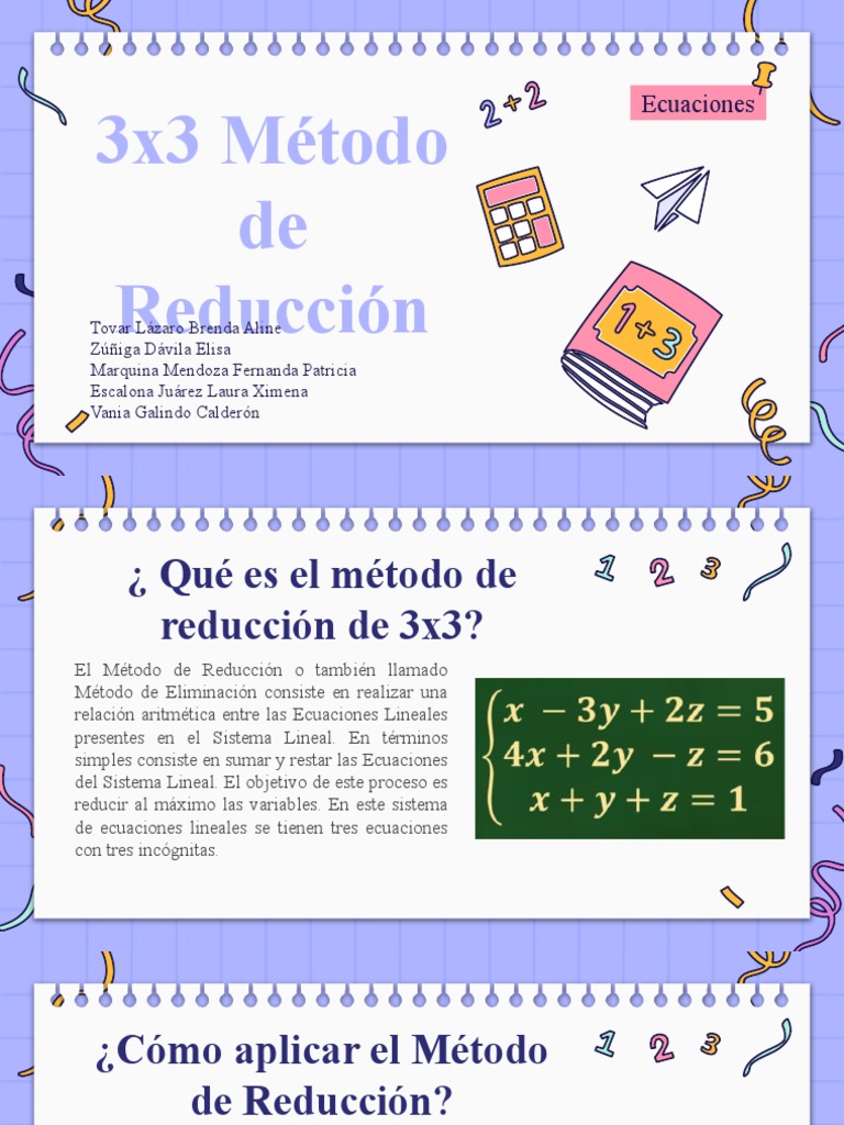 3x3 Metodo de Reduccion | PDF | Sistema de ecuaciones lineales | Ecuaciones