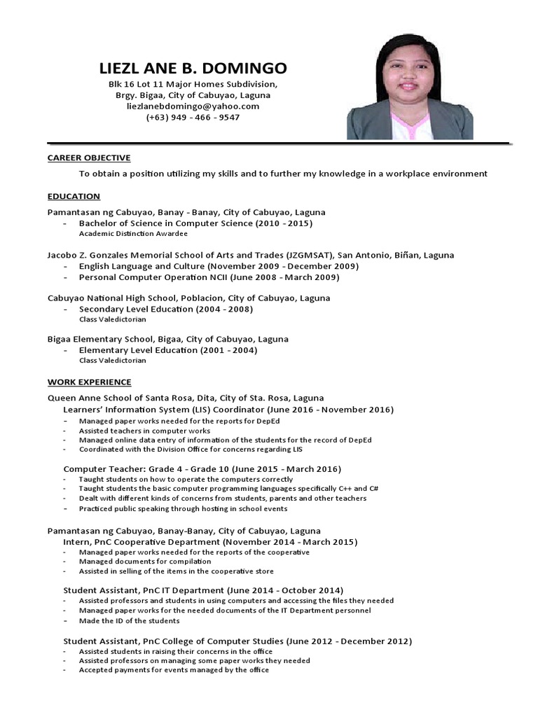 liezl resume updated 2017 | PDF | Computing