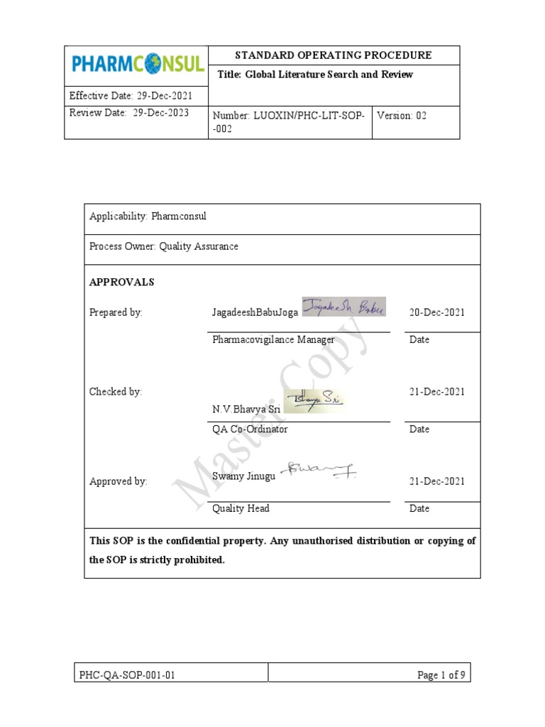 Literature SOP | PDF | Pharmacovigilance | Pub Med