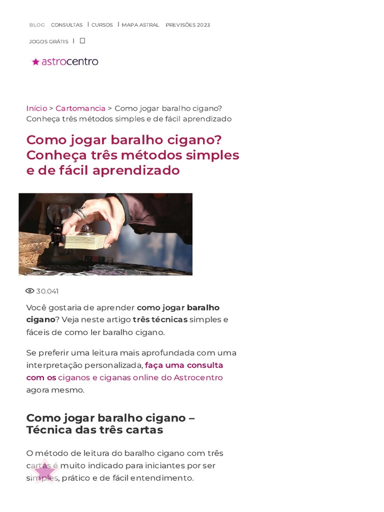 Como Jogar Baralho Cigano - Confira o Passo A Passo | PDF | Cartas de ...