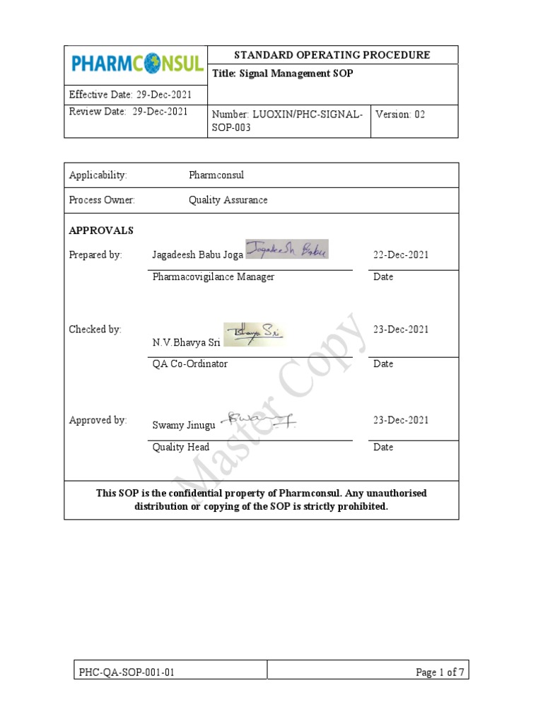 Signal Management SOP | PDF | Pharmacovigilance | Business