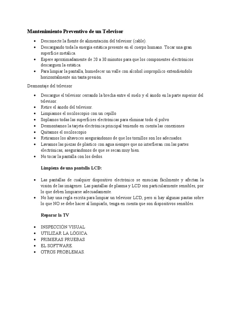 Mantenimiento Preventivo de Un Televisor | PDF