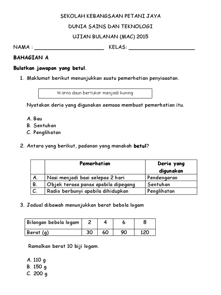 CONTOH-SOALAN-UJIAN-SAINS-TAHUN-3-SET-2 | PDF