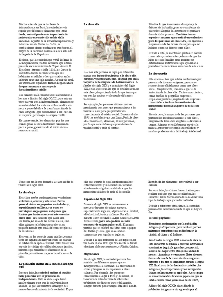 LA SOCIEDAD PERUANA A FINES DEL SIGLO XIX 4to Año | PDF | Perú | Lima