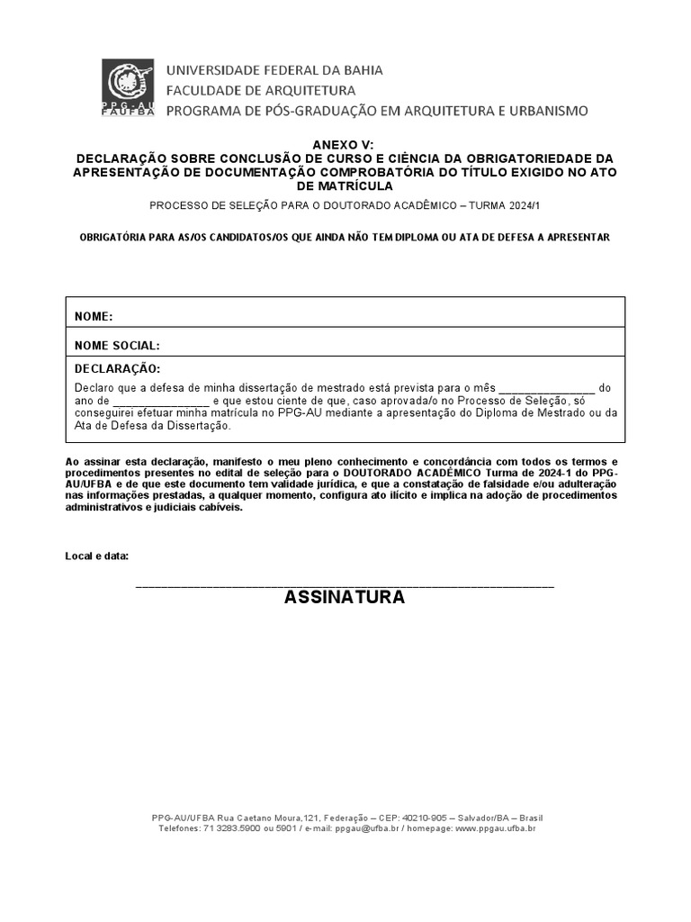 Anexo 5 - D - Declaração Sobre Conclusão de Curso e Ciência | PDF Anexo 5 - D - Declaração Sobre Conclusão de Curso e Ciência | PDF