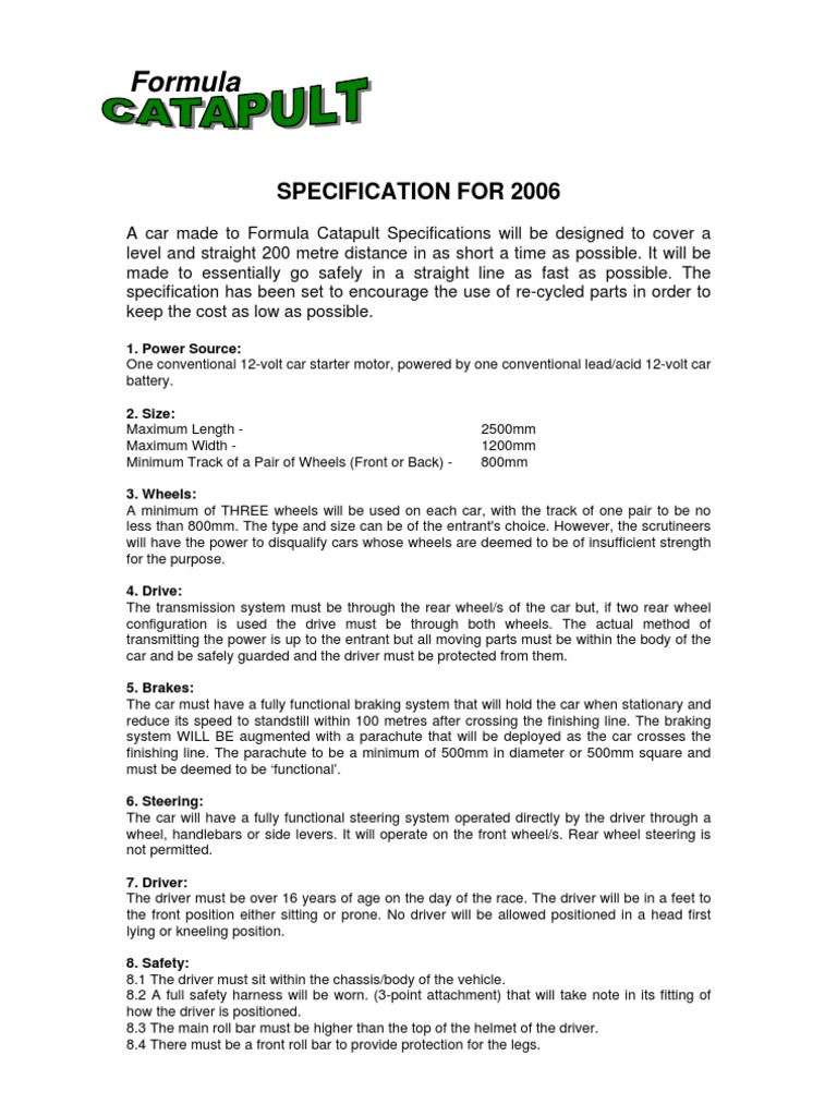 Formula Catapult Spec 2006 | PDF | Car | Steering