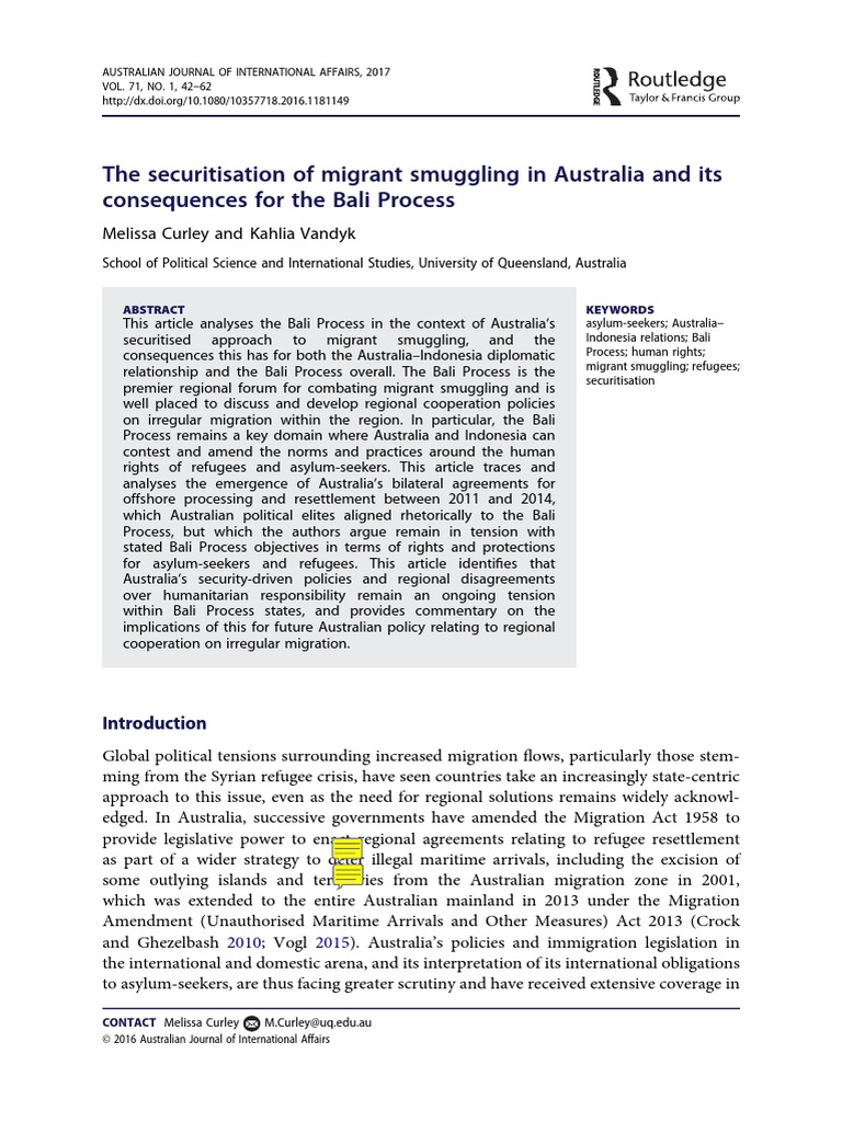 The Securitization Of Migrant Smuggling In Australia And Its