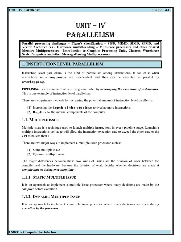 CS8491 Ca Unit 4 | PDF | Parallel Computing | Central Processing Unit