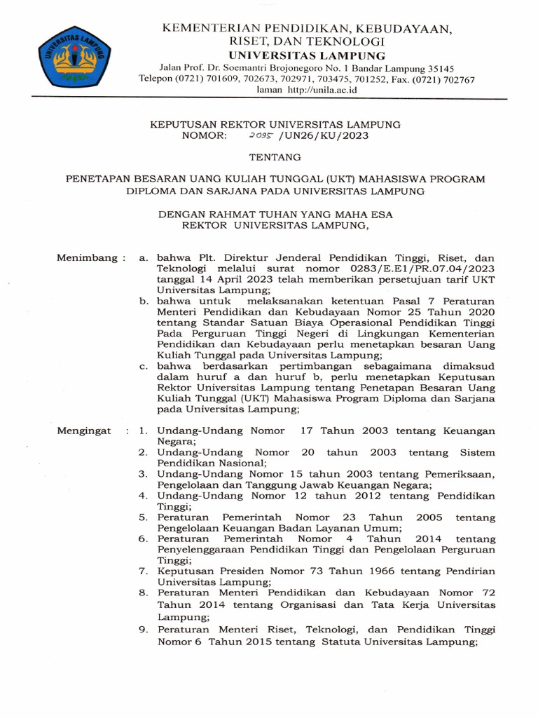 Kelompok UKT UNILA | PDF