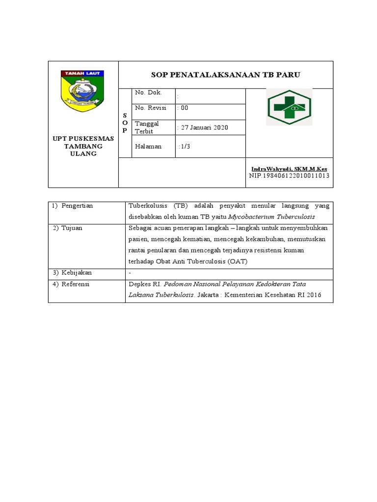 SOP PENATALAKSANAAN TB PARU | PDF