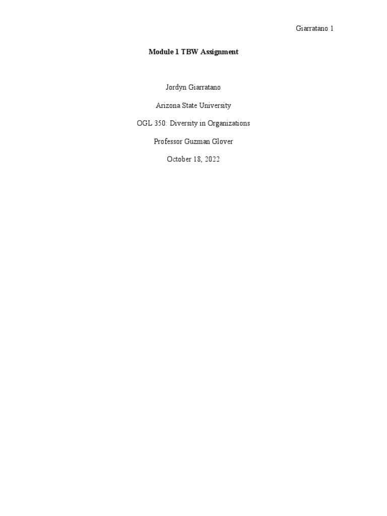Ogl 350 Module 1 TBW Assignment 2 | PDF | Bias | Sympathy