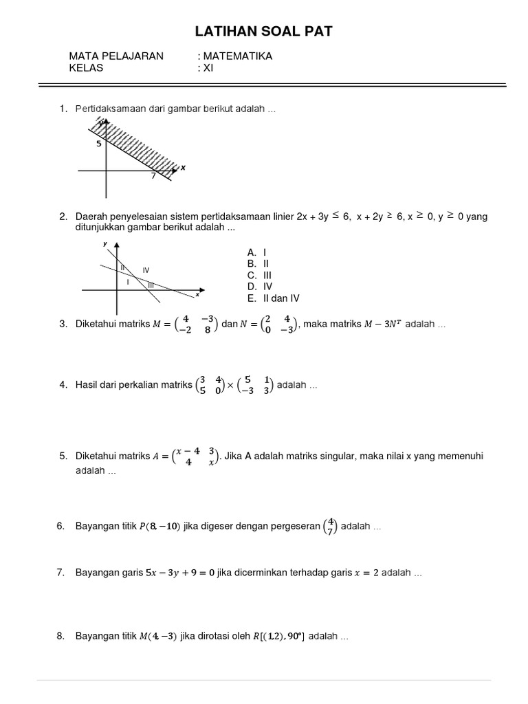 Latihan Soal PAT - Matematika (11 IPA) | PDF