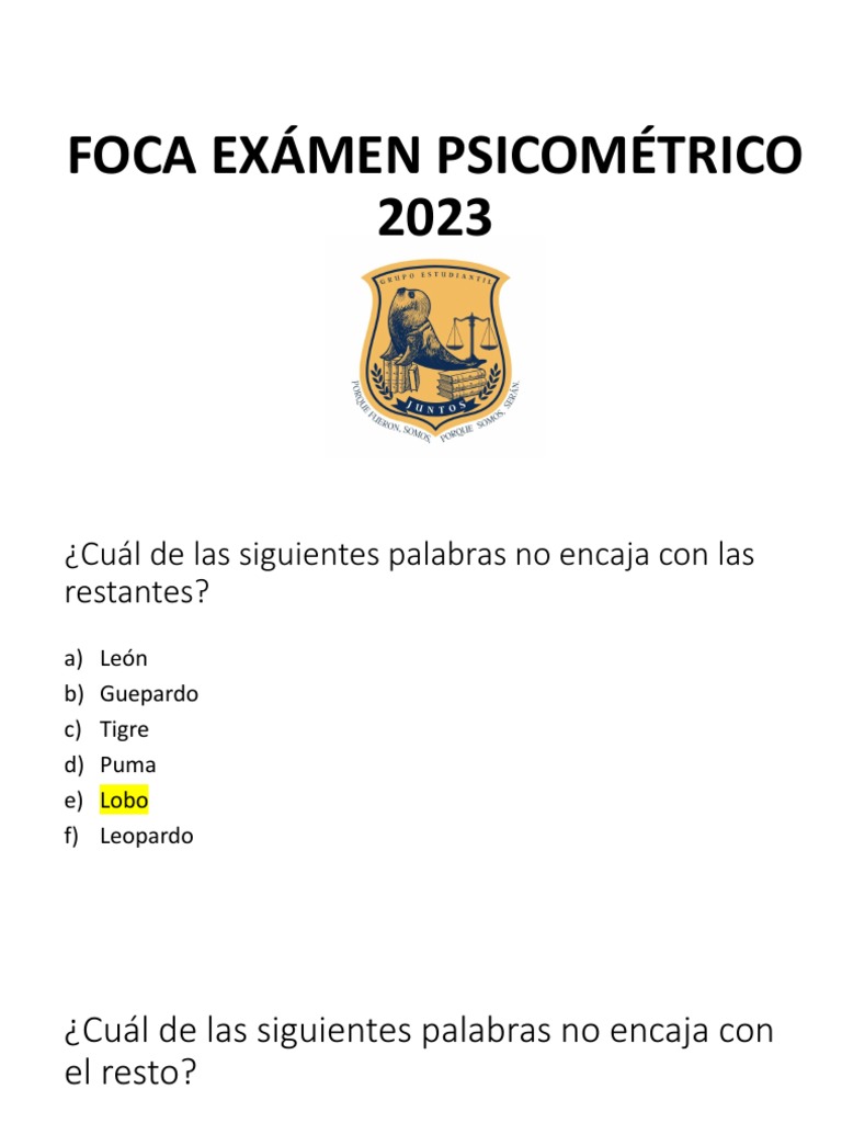 Foca Exámen Psicométrico 2023 Respuestas Pdf