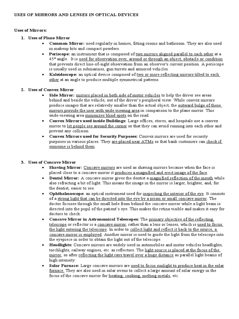 Applications of Mirrors and Lenses | PDF | Mirror | Glasses