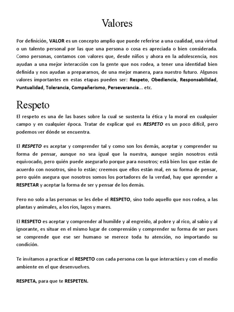 Reflexión - Valor - Respeto | PDF