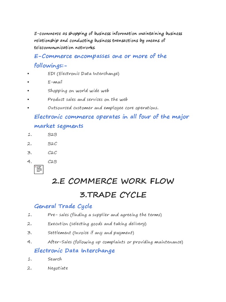 2.E Commerce Work Flow 3.trade Cycle: E-Commerce Encompasses One or More of The Followings | PDF ...