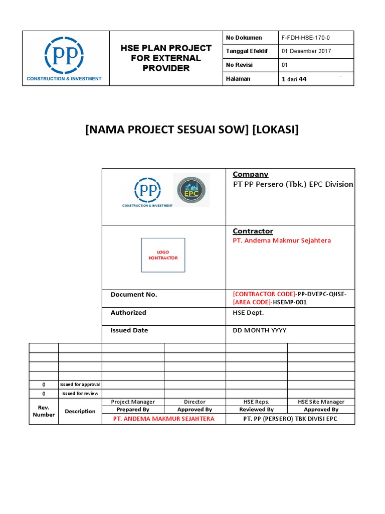 Lamp 1. F-FDH-HSE-170-0 HSE Plan Project | PDF