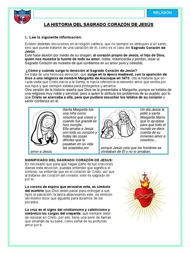 Ficha Religion 22 - 06 - 23 La Historia Del Sagrado Corazón de Jesús ...