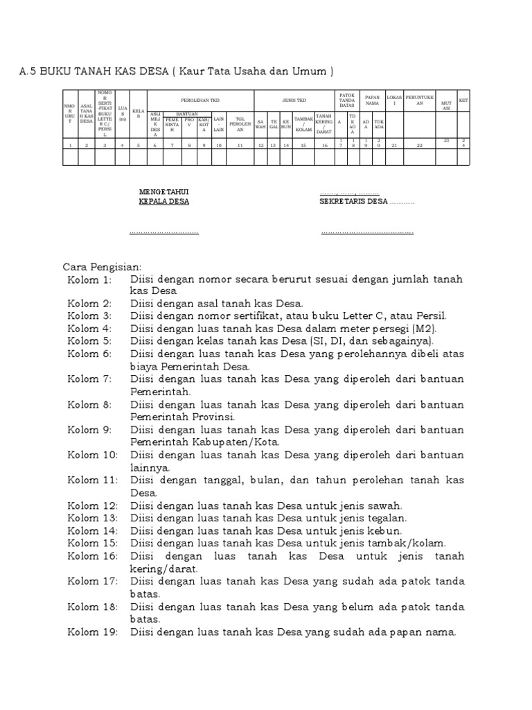 Buku Tanah Kas Desa | PDF